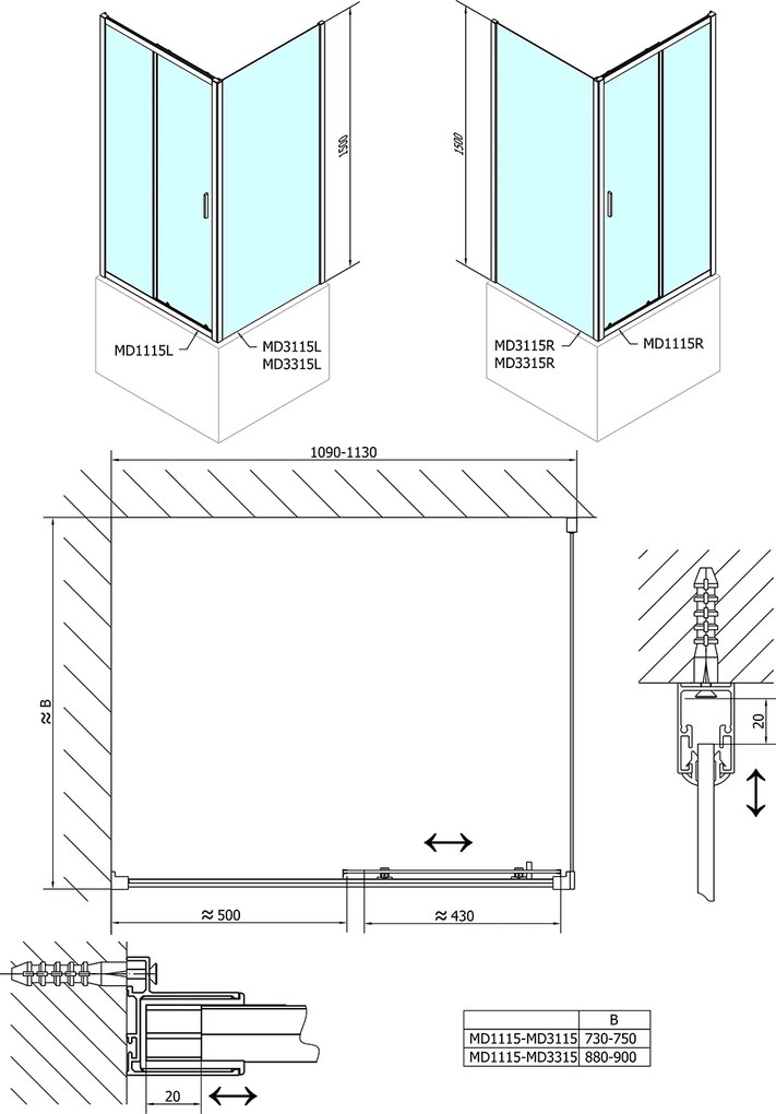 POLYSAN - Deep obdélníkový sprchový kout 1100x750mm L/P varianta, čiré sklo MD1115MD3115
