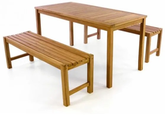 Zahradní set lavice a stůl z týkového dřeva DIVERO Divero D40819