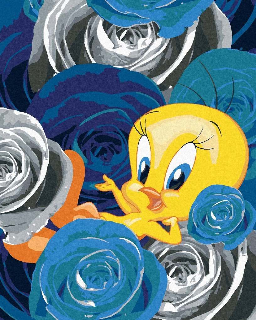 Zuty - tweety a růže (looney tunes), 40×50 cm, vypnuté plátno na rám