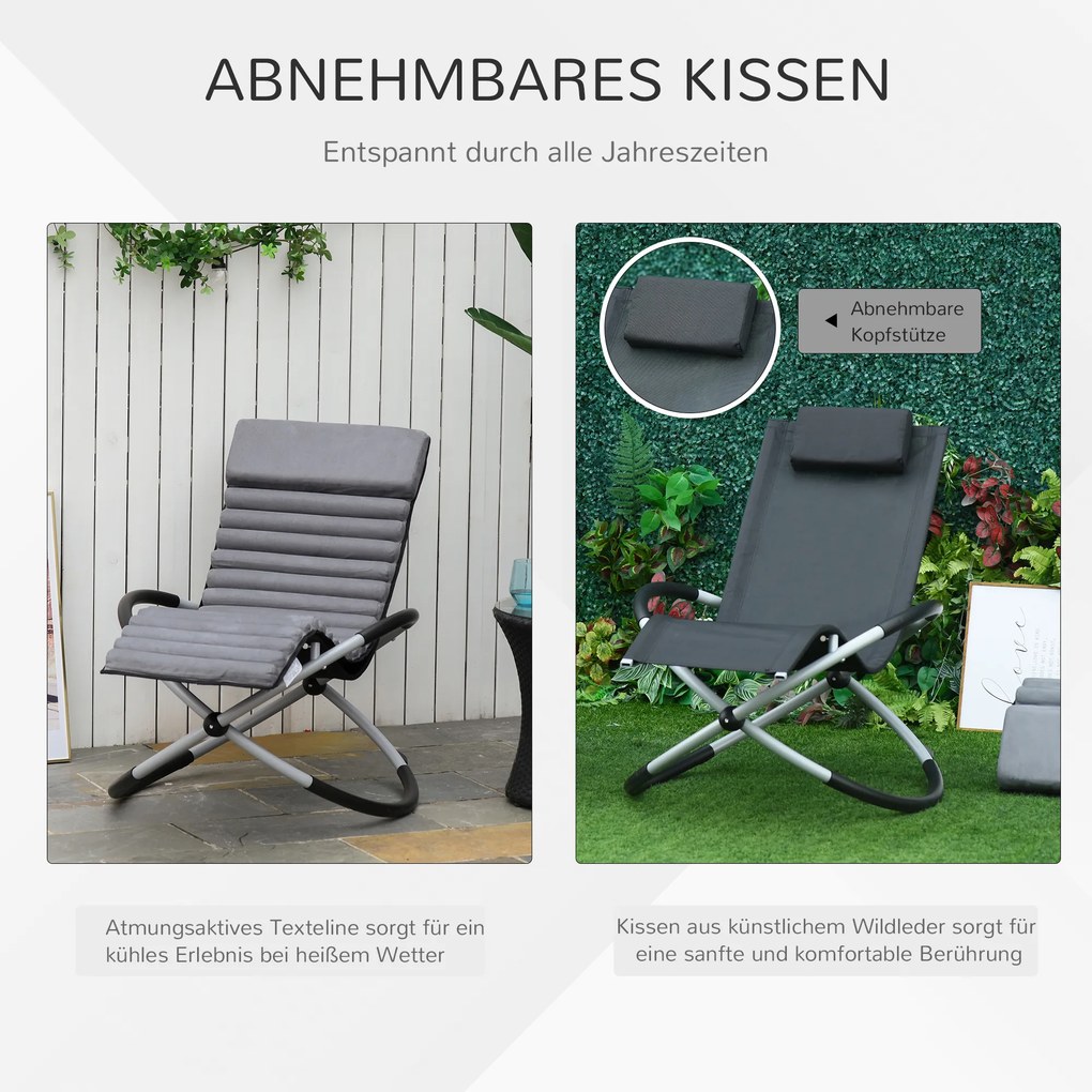 Ergonomické houpací křeslo Outsunny 2v1 - Zahradní křeslo s naší houpací slunečními lehátko z kovu a textilenu, kulaté tmavě šedé, 145 x 74 x 86 cm