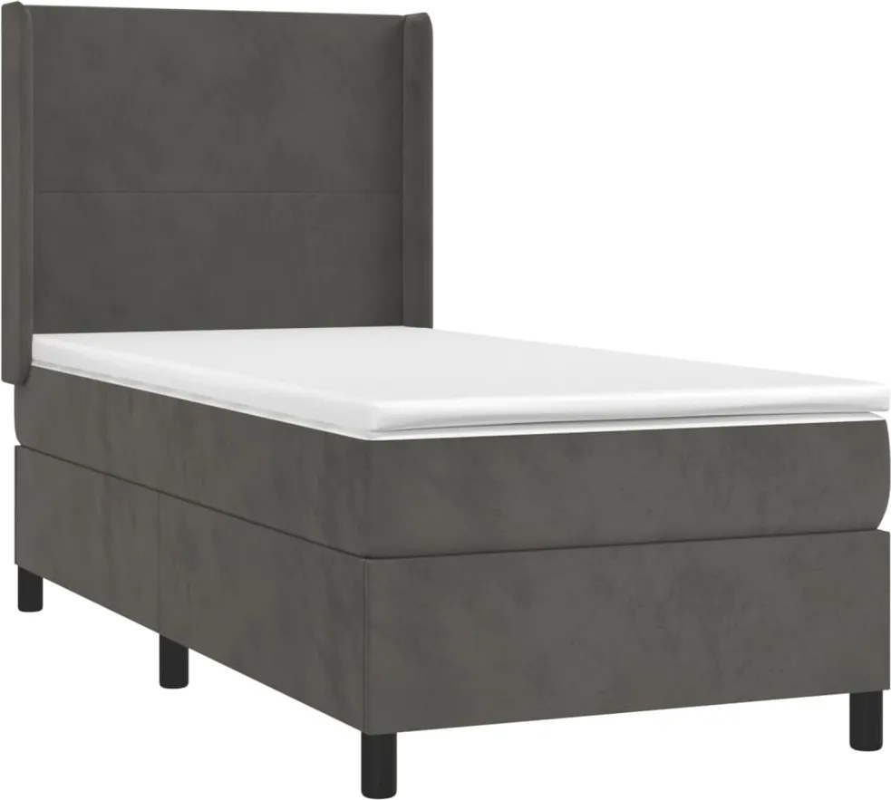 Box spring postel s matrací a LED tmavě šedá 100x200 cm samet 3139428