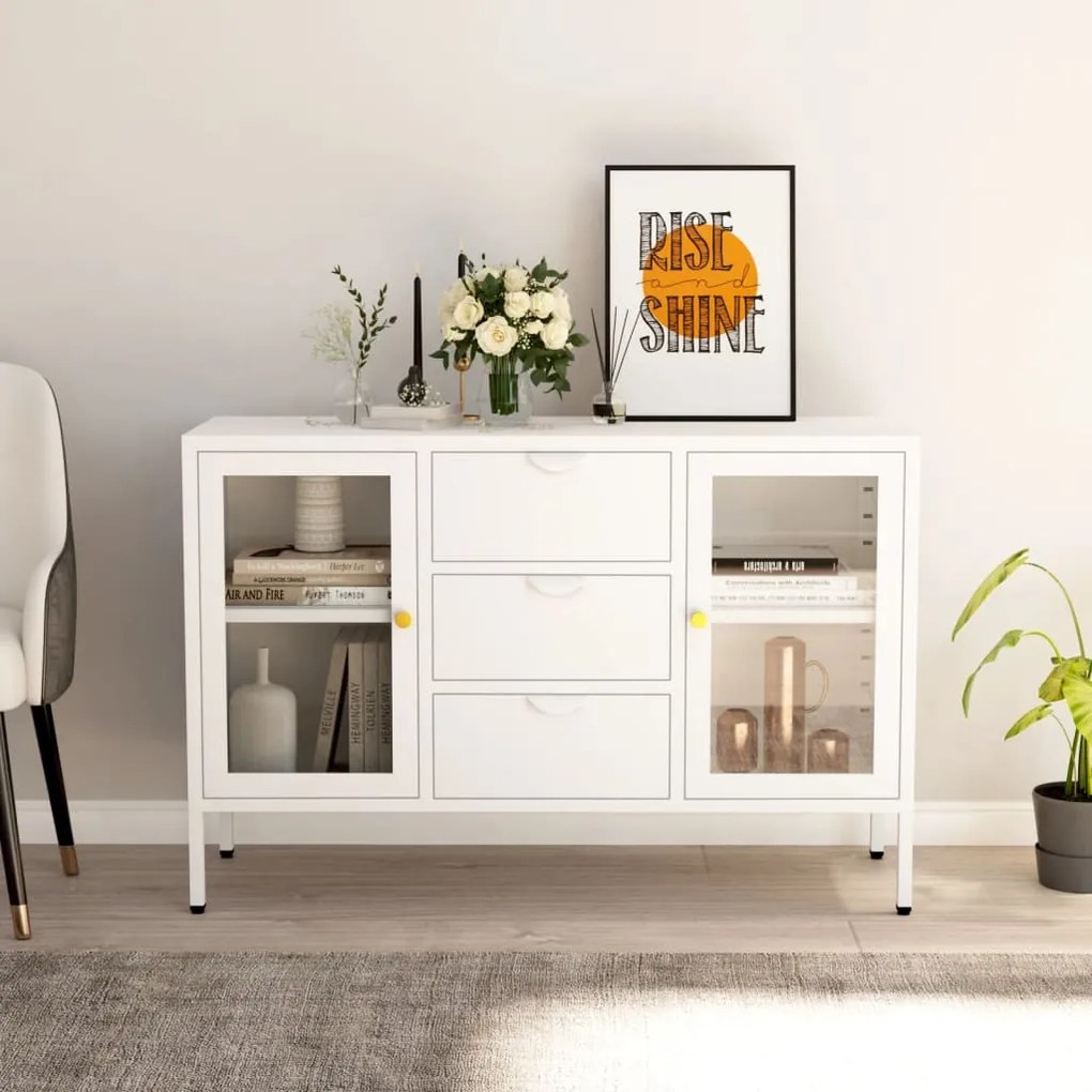 Příborník bílý 105 x 35 x 70 cm ocel a tvrzené sklo 336077