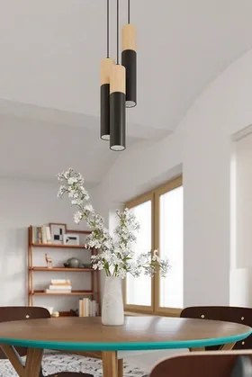 Lustr SOLLUX Pablo 3 GU10 3x40W bez zdroje SL.0634 přírodní dřevo a ocel černá