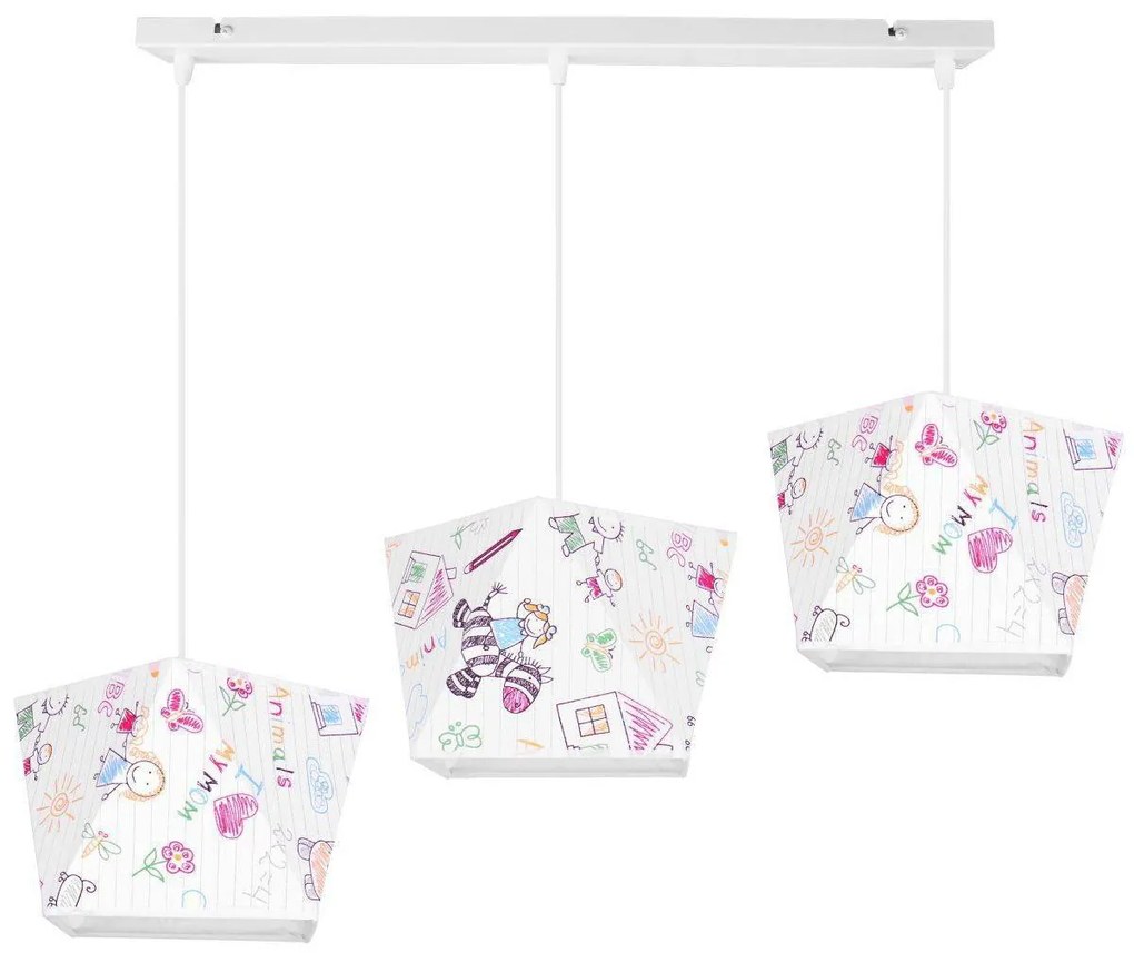 Dětské závěsné svítidlo Diamond, 3x bílé textilní stínítko se vzorem