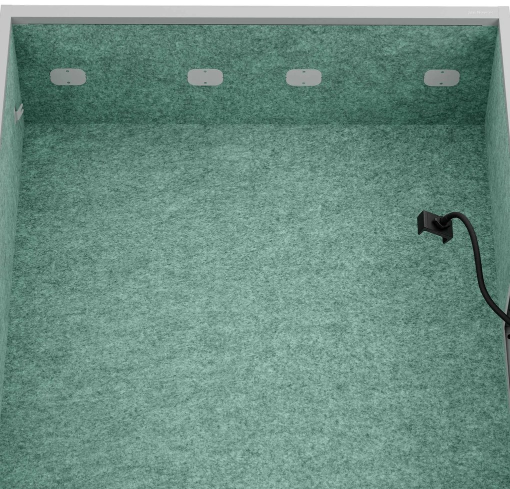 Kancelářská akustická kabina se sedátkem a USB-C portem, korpus šedý / sedák zelený, 1150 mm: SALLY MentalBox