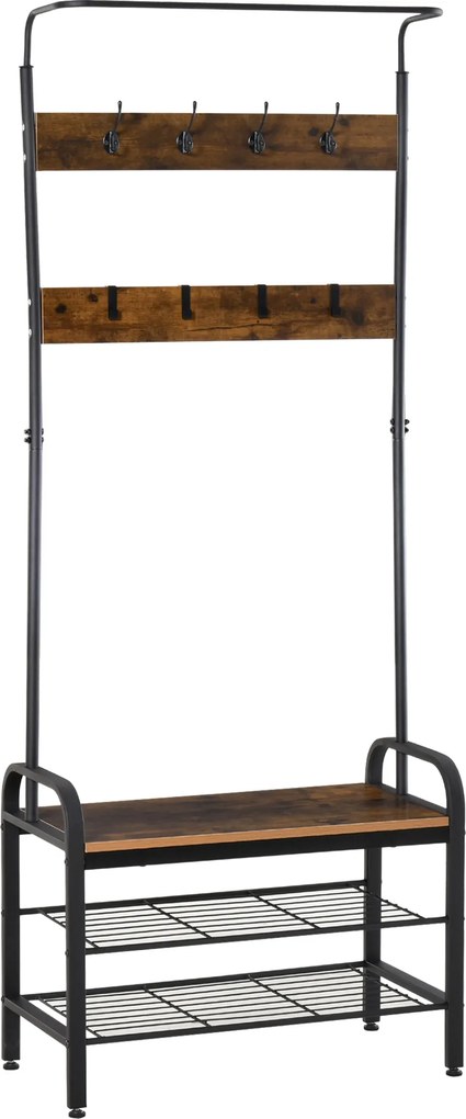 HOMCOM Věšák na kabáty s botníkem Věšák na kabáty 8 háčků 2 police MDF černý 72 x 34 x 185 cm do předsíně a chodby | Aosom.de