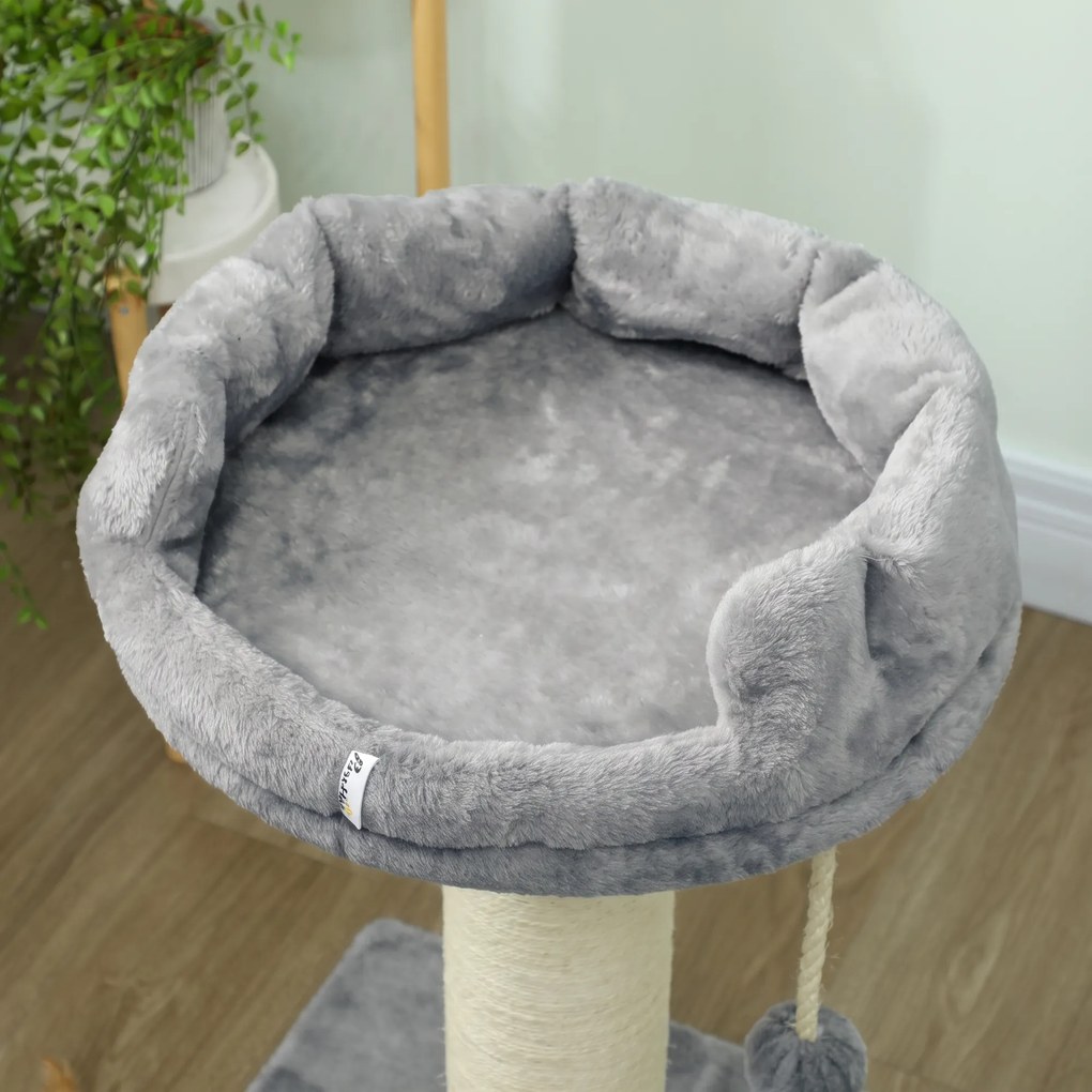 PawHut Škrabadlo, kočičí strom, kočičí postel, 1 kočičí postel, včetně kočičí hračky, 55 cm x 83 cm, šedá