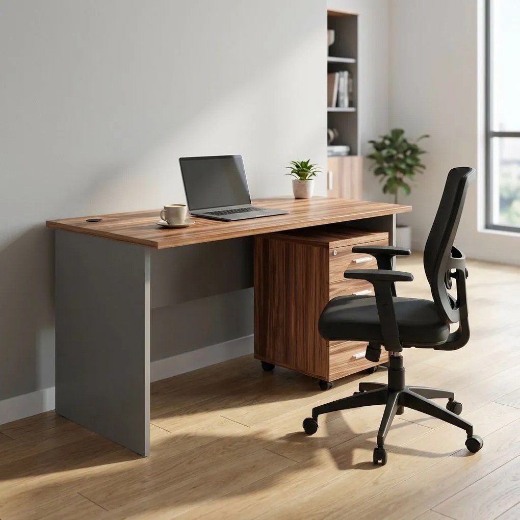 Sestava kancelářského nábytku SimpleOffice 1, 160 cm, ořech vlašský / šedá