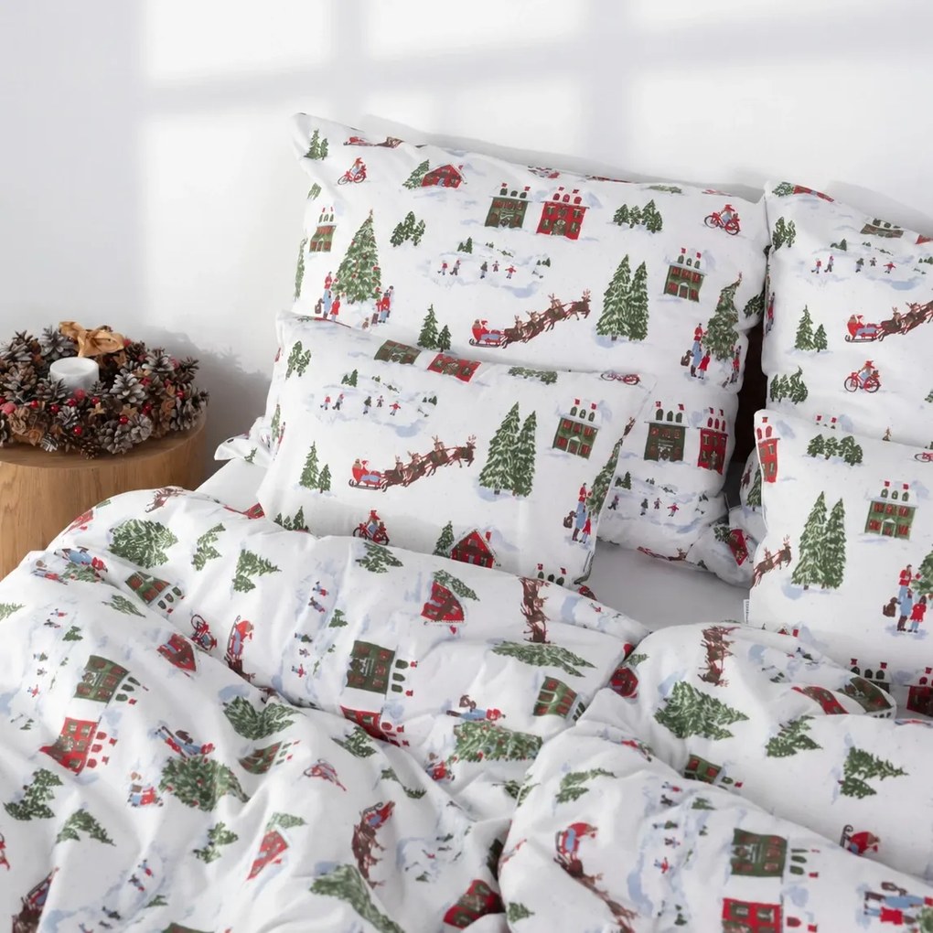 Flanelové povlečení Vánoční vesnička Velikost: atypický 240 x 220 + 2 x 70 x 90