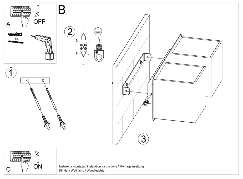 Nástěnné svítidlo Quad, 2x šedé kovové stínítko