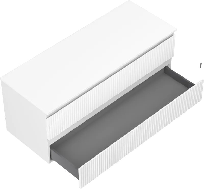 Mexen Rivel, koupelnová skříňka 120 cm s pracovní deskou, 2 zásuvky, drážkovaná, bílá matná, 91A20-12047-2-BFFC01