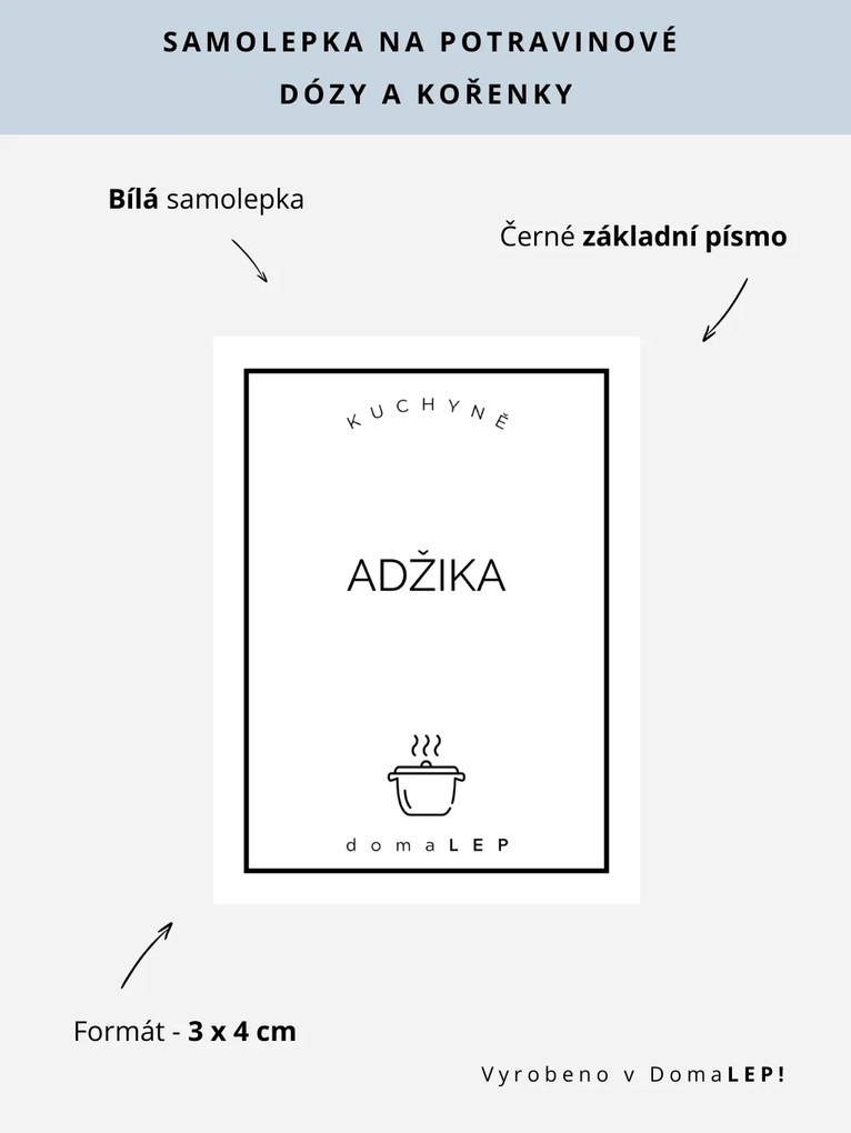 Samolepka na kořenky ADŽIKA bílá 3 × 4 cm základní písmo