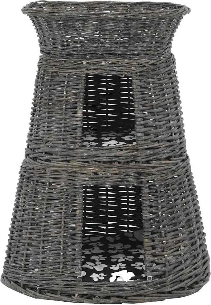 3dílný pelíšek pro kočky s poduškami šedý 47 x 34 x 60 cm vrba 170772