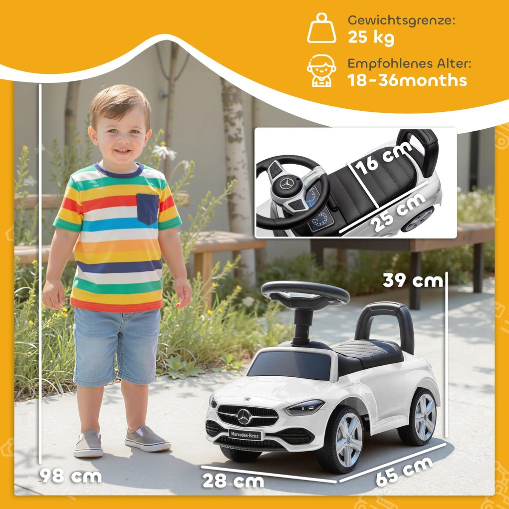 AIYAPLAY Dětské odrážedlo Mercedes-Benz C-Class s klaksonem, zvuky motoru, úložným prostorem, pro děti 18-36 měsíců, bílé