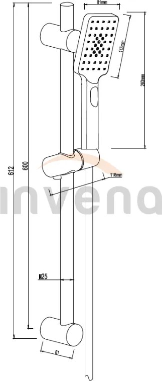Invena Nyks, sprchový sloup s 3-funkční ruční sprchovou hlavicí, černá matná, INV-AU-32-Z04-G