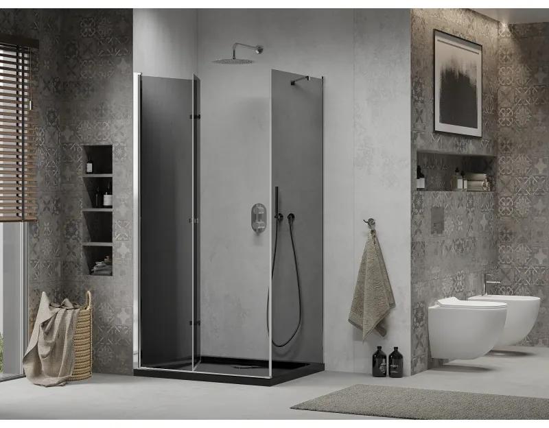 Mexen Lima skládací sprchový kout 80 x 100 cm, Grafitově černá, Chromovaná + sprchová vanička Flat, Černá - 856-080-100-01-40-40