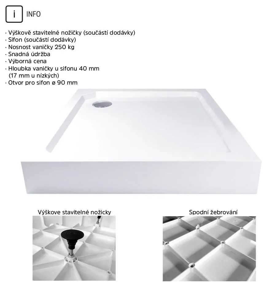 Mereo Mereo, Kora Lite sprchový set: sprchový kout 90x90x185 cm, chrom ALU, sklo čiré, 90 cm, vanička, sifon, CK34123ZH