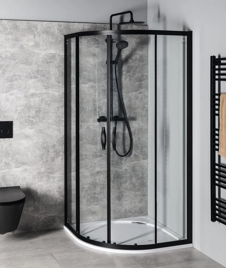 Gelco Gelco, SIGMA SIMPLY BLACK čtvrtkruhová sprchová zástěna 800x800mm, R550, čiré sklo, GS5580B