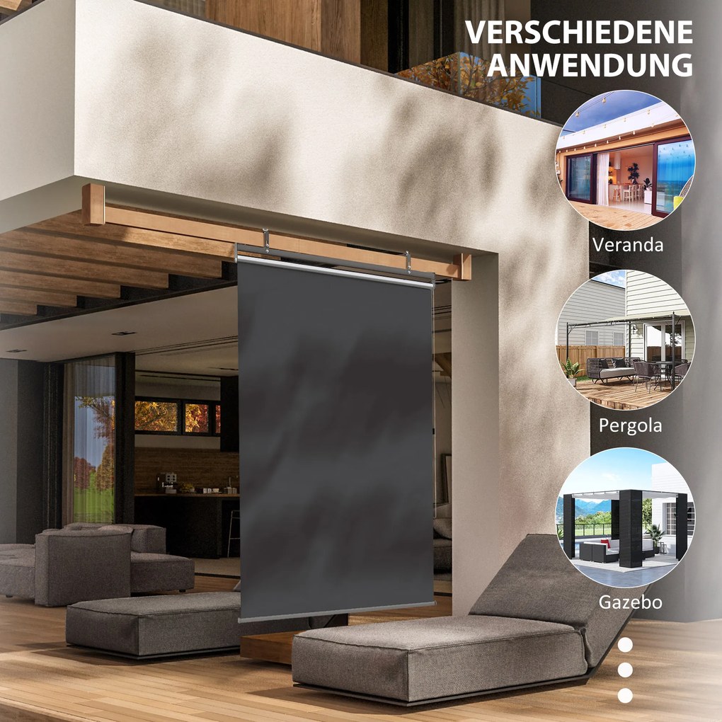 Vertikální markýza Outsunny, 124 x 222 cm, balkónová zástěna s ochranou proti slunci, balkónová roleta s háčky, zástěna pro altán, polyester | Aosom