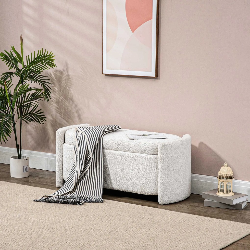 HOMCOM Lavice, Postelová lavice se úložným prostorem, Polstrovaná lavice s víkem, Vzhled teddy sametu, Úložný box, Lavice do obývacího pokoje a ložni…