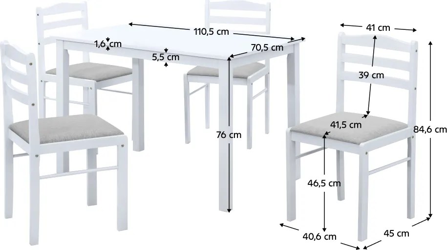 Jídelní set 1+4, bílá/béžovošedá, SOMIN