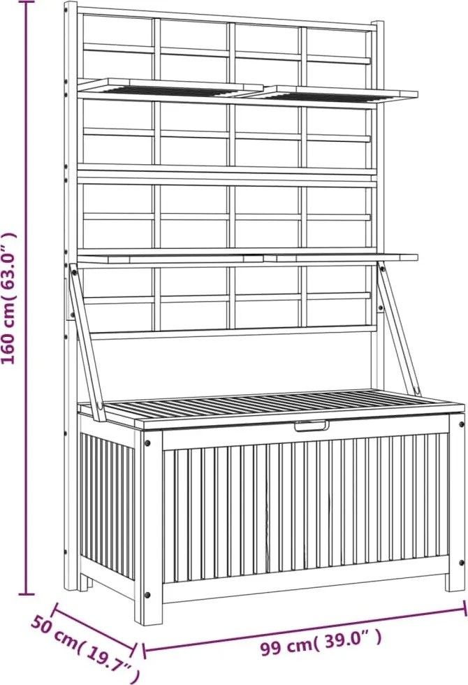 vidaXL Úložný box s treláží 99x50x160 cm masivní akáciové dřevo [318760] Barva: Šedá