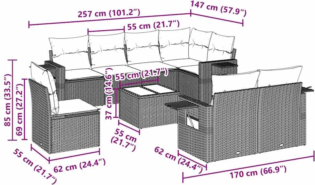 9dílná zahradní sedací souprava s poduškami černá polyratan 3252783