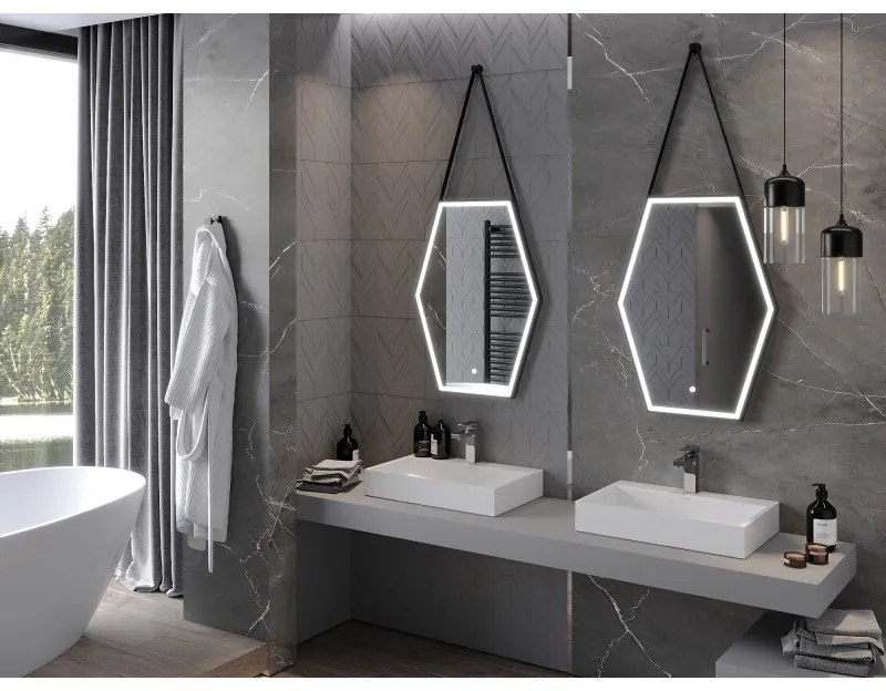 Mexen Orla, LED koupelnové zrcadlo s podsvícením a černým rámem 60x80 cm, 6000K, ochrana proti zamlžování, 9815-060-080-611-70