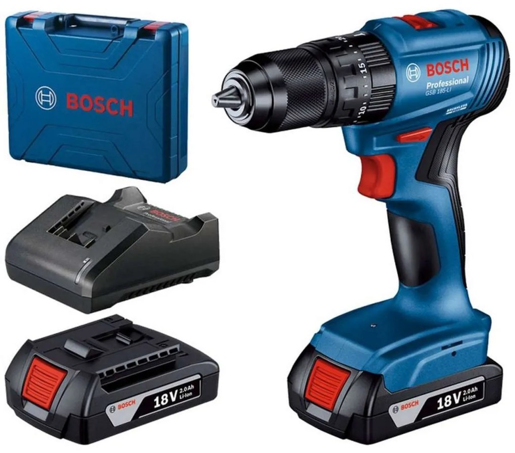 Bosch Nářadí - 18V AKU vrtací šroubovák s příklepem, 2x aku 2,0 Ah, nabíječka 06019K3100