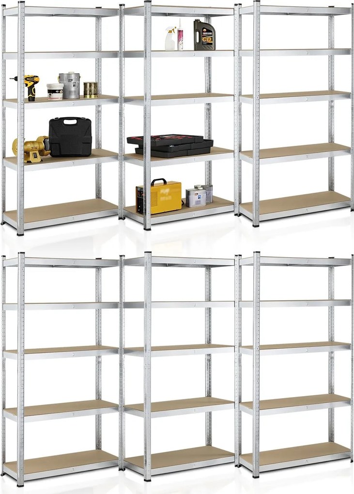 Juskys Sada kovových regálů Basic 180 × 90 × 40 cm Barva: stříbrná, Velikost sady: 6 ks