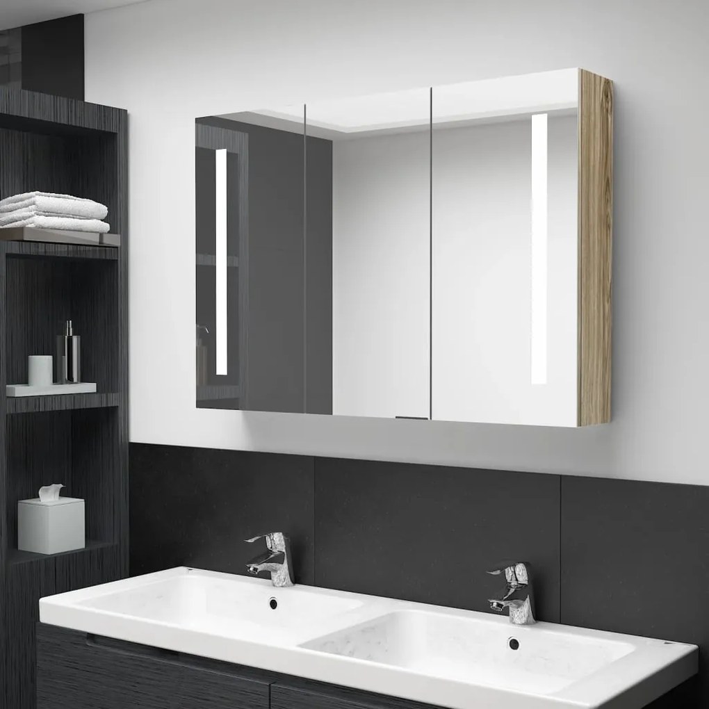 LED koupelnová skříňka se zrcadlem 89 x 14 x 62 cm dub 326529