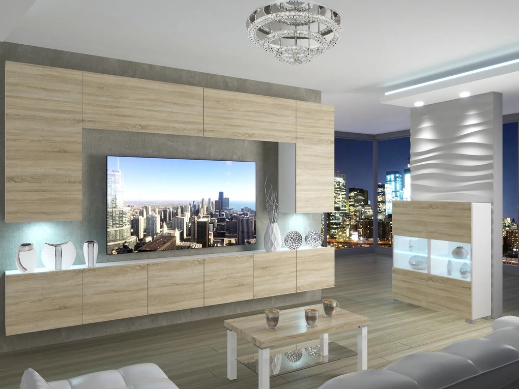 Obývací stěna 300 cm TV dubová dub sonoma IMP PRIMO 2/5/W/DS/0/0