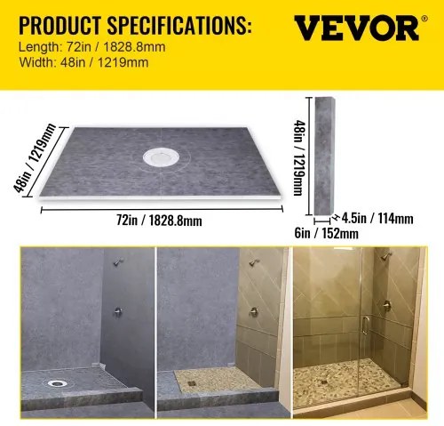 Vodotěsná sprchová souprava Vanička 121,9 × 182,9 cm s centrálním odtokem z PVC