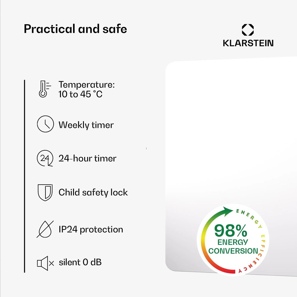 Klarstein Wonderbeam 650 Hybride infračervený ohřívač 60 x 84 cm 650 W týdenní časovač dálkové ovládání