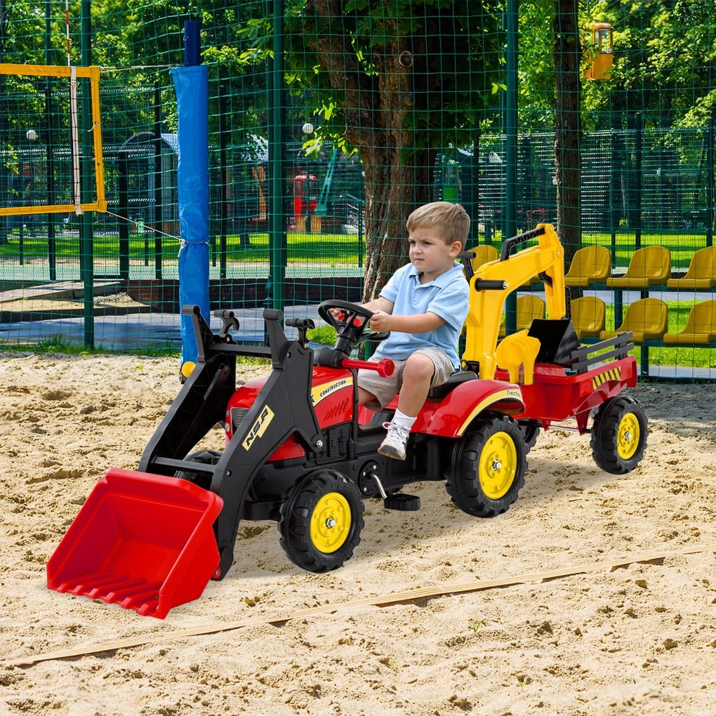 Costway 3-in-1 Rypadlo s pojezdem pro děti Buldozer s 6 koly Odnímatelný přívěs