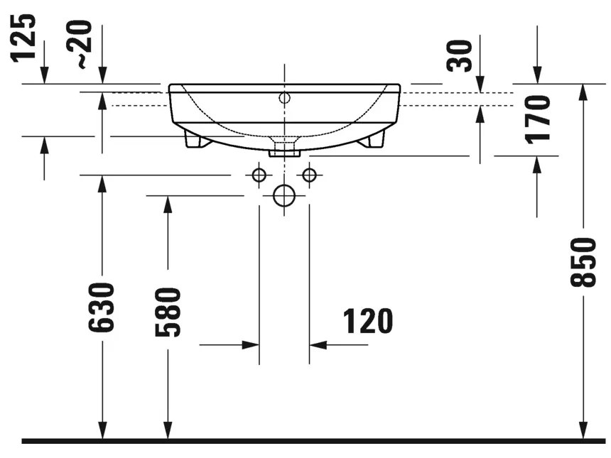 Duravit No.1 - Polozápustné umyvadlo 550 x 460 mm, s přepadem, bílá 03765500002