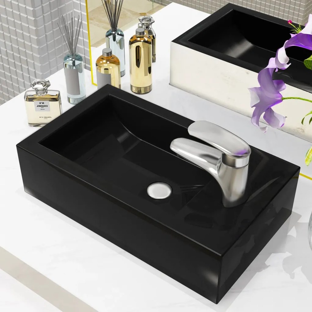 Umyvadlo otvor na baterii obdélník keramika černé 46x25,5x12 cm 142738