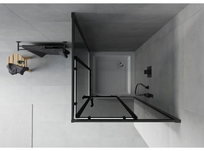 Mexen Rio, čtvercový sprchový kout s posuvnými dveřmi 70 (dveře) x 70 (dveře) x 190 cm, 5mm šedé sklo, černý profil + bílá sprchová vanička RIO, 860-070-070-70-40-4510