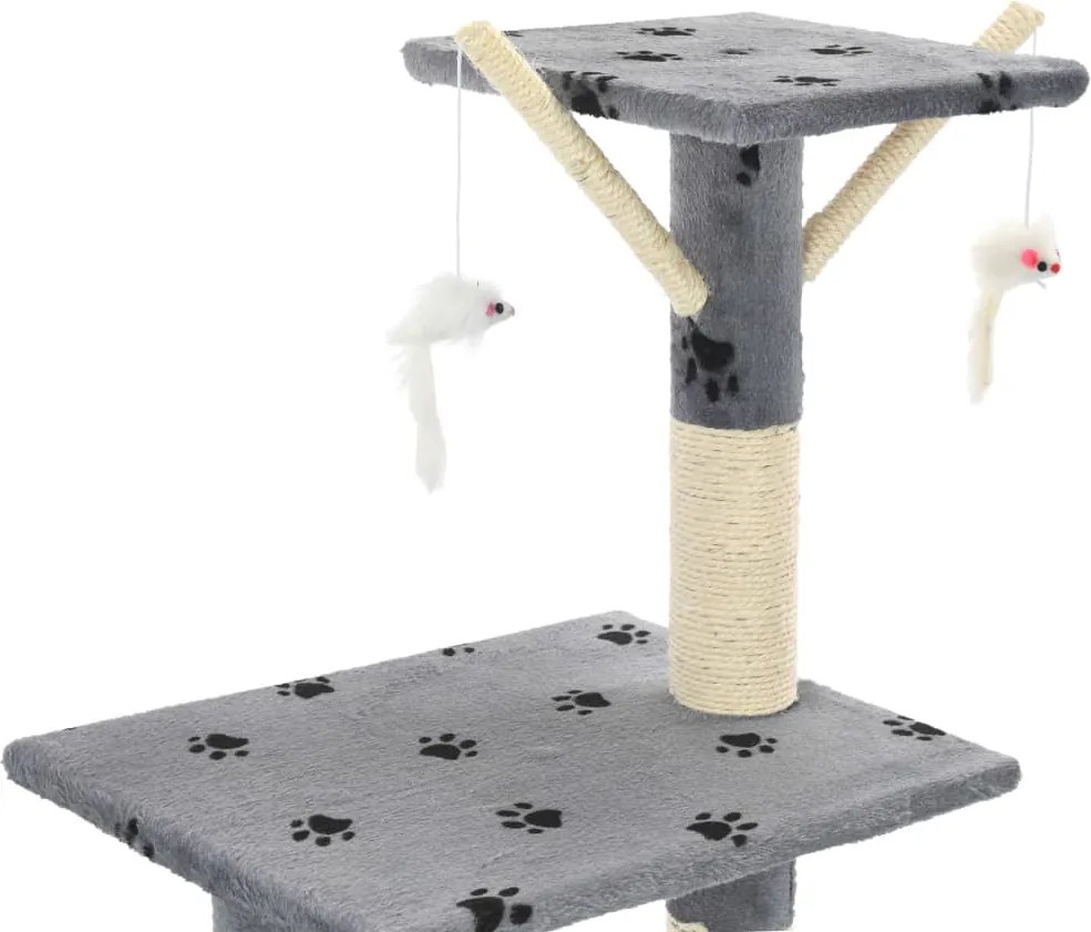 Škrabadlo pro kočky sisalové sloupky 138 cm šedé s tlapkami 170579