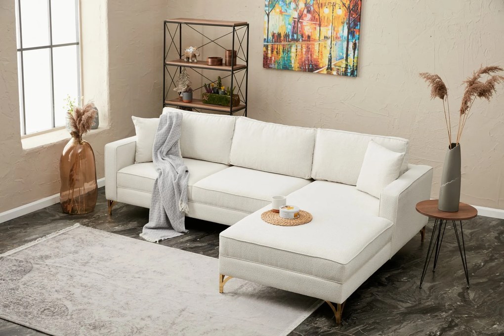 Hanah Home Rohová pohovka BERLIN krémová se zlatou pravá 258 cm
