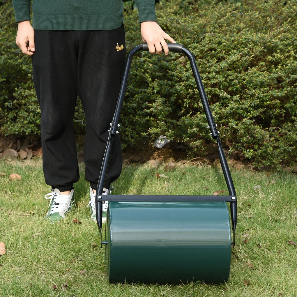 Zahradní válec Outsunny s rukojetí ve tvaru U Průměr 31 cm Pracovní šířka 30 cm Náplň 40 l vody Písek Kovová zelená barva pro dokonalé trávníky
