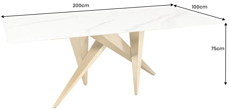 Massive home | Jídelní stůl ART MARBLE 200 cm - keramická deska z bílého mramor/ zlatá/šampaňské