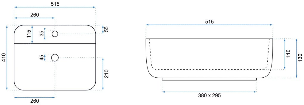 Keramické umyvadlo na desku REA MARTINA bílé