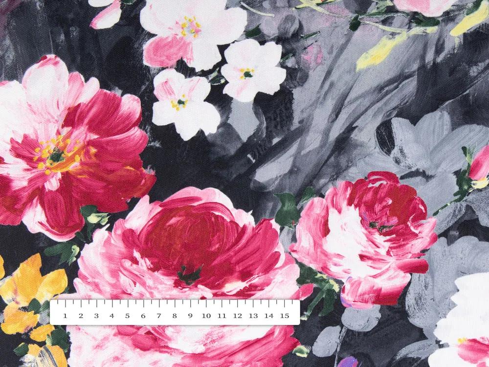 Biante Dekorační běhoun na stůl PM-020 Malované květy na šedém 20x160 cm