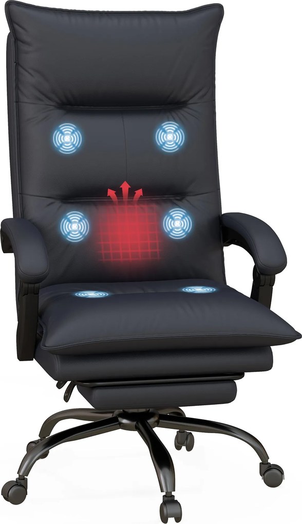 Ergonomická kancelářská židle Vinsetto s masážní funkcí, bederním vyhříváním a výškově nastavitelným odpočinkovým opěradlem, 360° otočná exekutivní ži