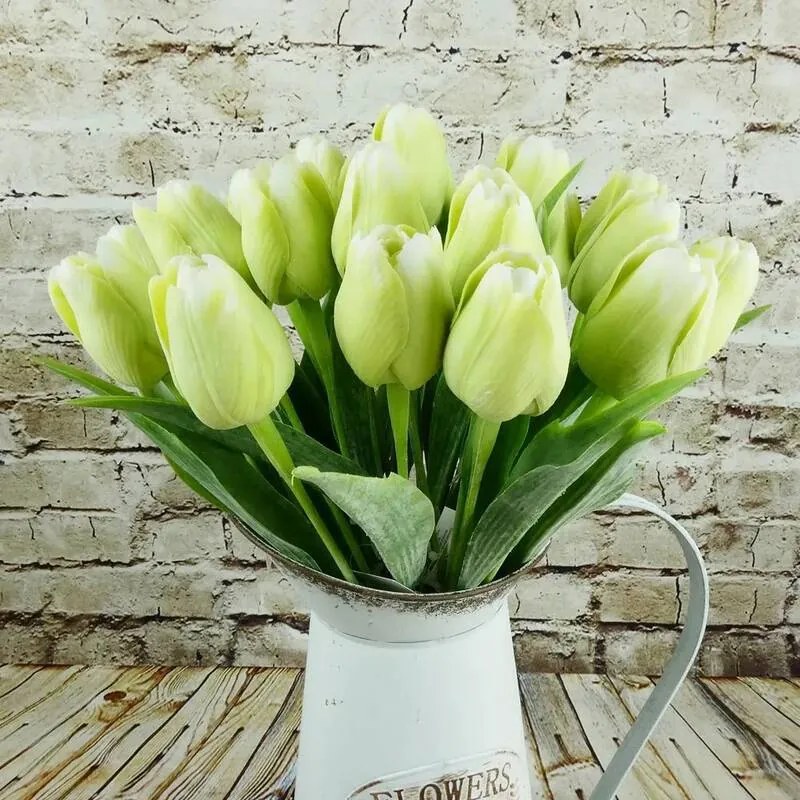 Umělý tulipán světle zelený s bílou špičkou- 43 cm, č. 5