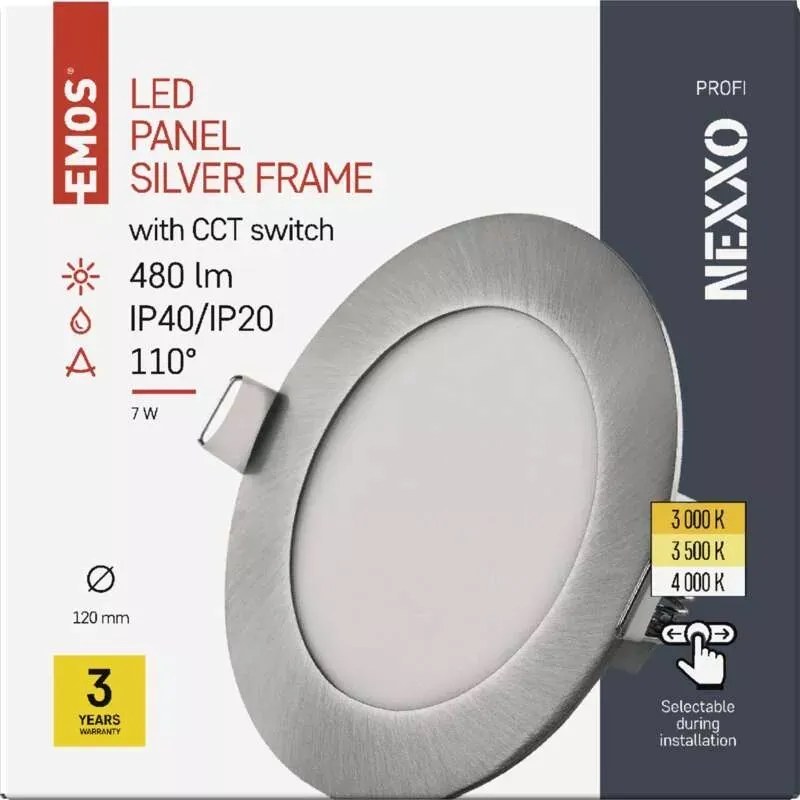 Emos lighting LED zápustný panel NEXXO ø12cm, 7W, CCT, černý/stříbrný Barva: Černá