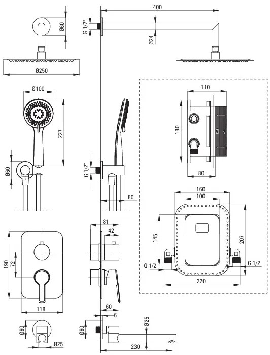 Deante Concealed shower set, with bath spout