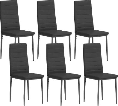 HOMCOM sada 6 moderních jídelních židlí s potahem z umělého lnu, vysokým opěradlem a kovovými nohami 41x50x97 cm černá