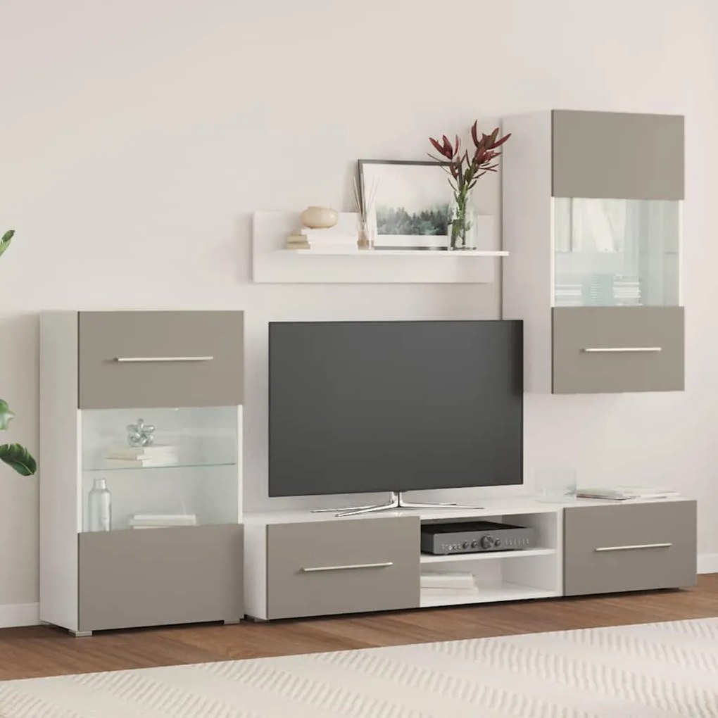5dílná TV stolky s LED osvětlením kamenná šedá kompozitní dřevo 3324233